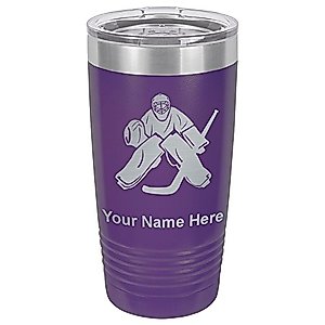 LaserGram 20oz Vacuum Insulated Tumbler Mug, Hockey Goalie, Personalized Engraving Included (Dark Purple)