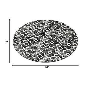 Wonnitar Moroccan Washable Round Rug 5ft Large Black Bedroom Circle Rug Non-Slip Dining Room Table Area Rug Contemporary Entryway Floor Carpet for Living Room Office Entryway (Black,5ft Round)