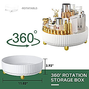 360° Rotating Storage Tray, 11.02 inches in Diameter, Cosmetics and Perfume Organizer, Desktop Storage Tray, Cosmetics and Skincare Storage Tray Large Capacity, Large White (11.02"×11.02"×3.93")