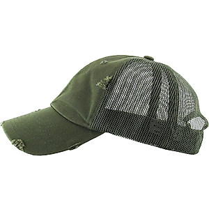 Funky Junque Distressed Trucker Dad Hat - Olive