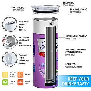 TUMBTU Be Gone Funny Tumbler Gift Interesting Party Cup 20oz Skinny Tumbler 18/8 Stainless Steel Fake Nozzle Cup Coffee Mug with Lid (Purple)