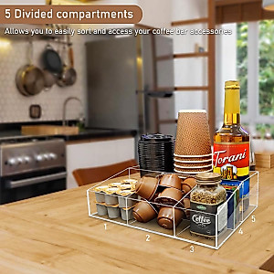 KAIDELI Acrylic Coffee Bar Station Organizer for Countertop, Office, Home Coffee K Cup Holder Holds Paper Cups, Condiments, Coffee Pods, Syrups, Creamer, Multi-Purpose Coffee Bar Accessories Organizer