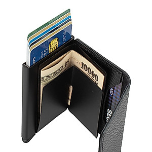 SECRID - Men Mini Wallet Genuine Original Leather RFID Safe Card Case for max 12 cards (Crisple Black)