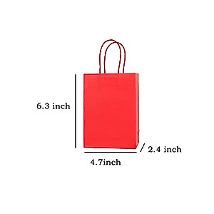 Tim&Lin Small Red Paper Bag with Handle,Mini Party Gift Bag Bulk for Wedding Birthday Baby Shower,4.7 x 2.4 x 6.3 Inch,Pack of 12