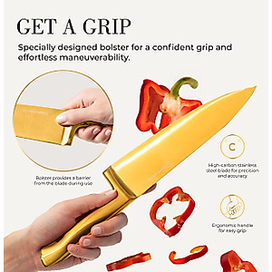 STYLED SETTINGS White and Gold Knife Set with Sharpener -14PC Self Sharpening Knife Block Set Includes Luxurious Full Tang Knives and White Knife Block - White and Gold Kitchen Decor Accessories