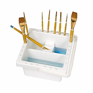 Creative Mark Brush Basin - All in One Unit for Storage, Shaping, Cleaning, and Soaking - 6.5 x 6.5 x 3.5" with Lid