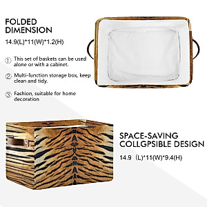 Animal Tiger Leopard Print Storage Basket Bin Large Fabric Toys Storage Cube Box with Handles Collapsible Closet Shelf Cloth Organizer Basket for Nursery Bedroom