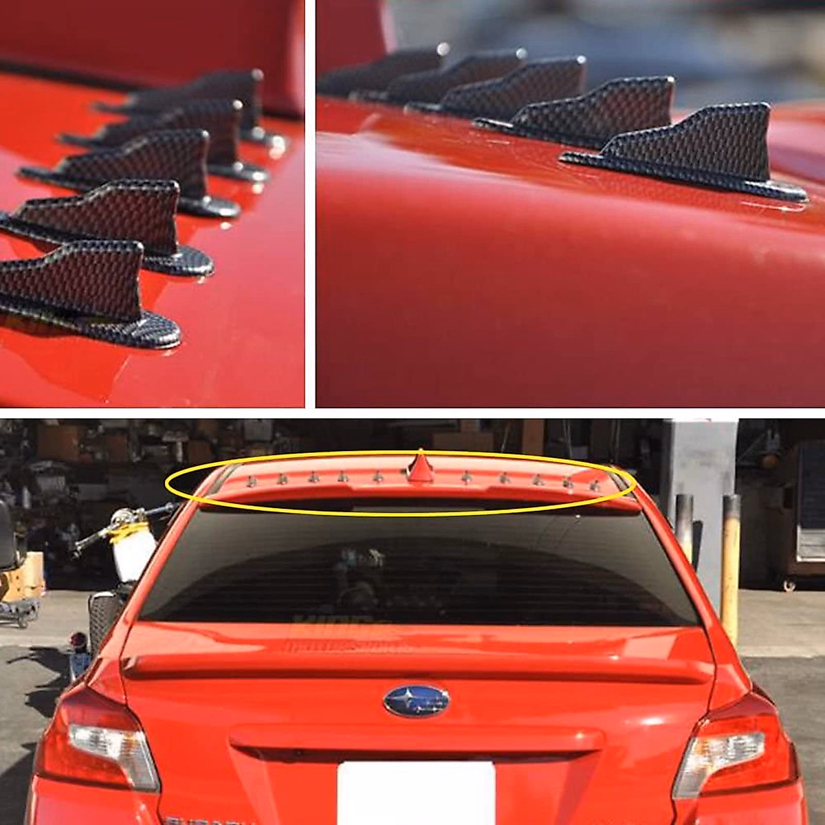 RULLINE 10pcs/Set Diffuser Shark Fin Kit Compatible with Spoiler Roof Wing Air Vortex Generator Carbon Fiber Pattern