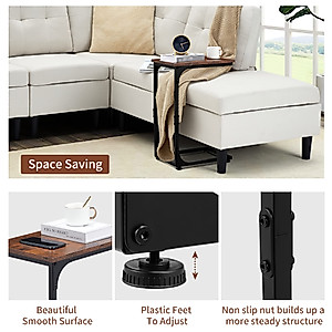 BETTAHOME C Shaped End Table, Set of 2 Side Table, for Couch, Bed, Chair, Living Room, Bedroom, Slides Under Sofa, Tray for Snack, Laptop, TV Dinner, Rustic Brown and Black BT001D