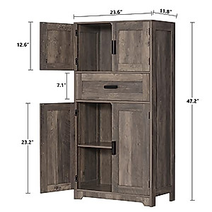 Quimoo Tall Bathroom Cabinet, Bathroom Storage Cabinet with Large Drawer & Adjustable Shelf, Bathroom Storage Cabinet with 4 Doors for Living Room, Bedroom, Home Office, Grey Wash