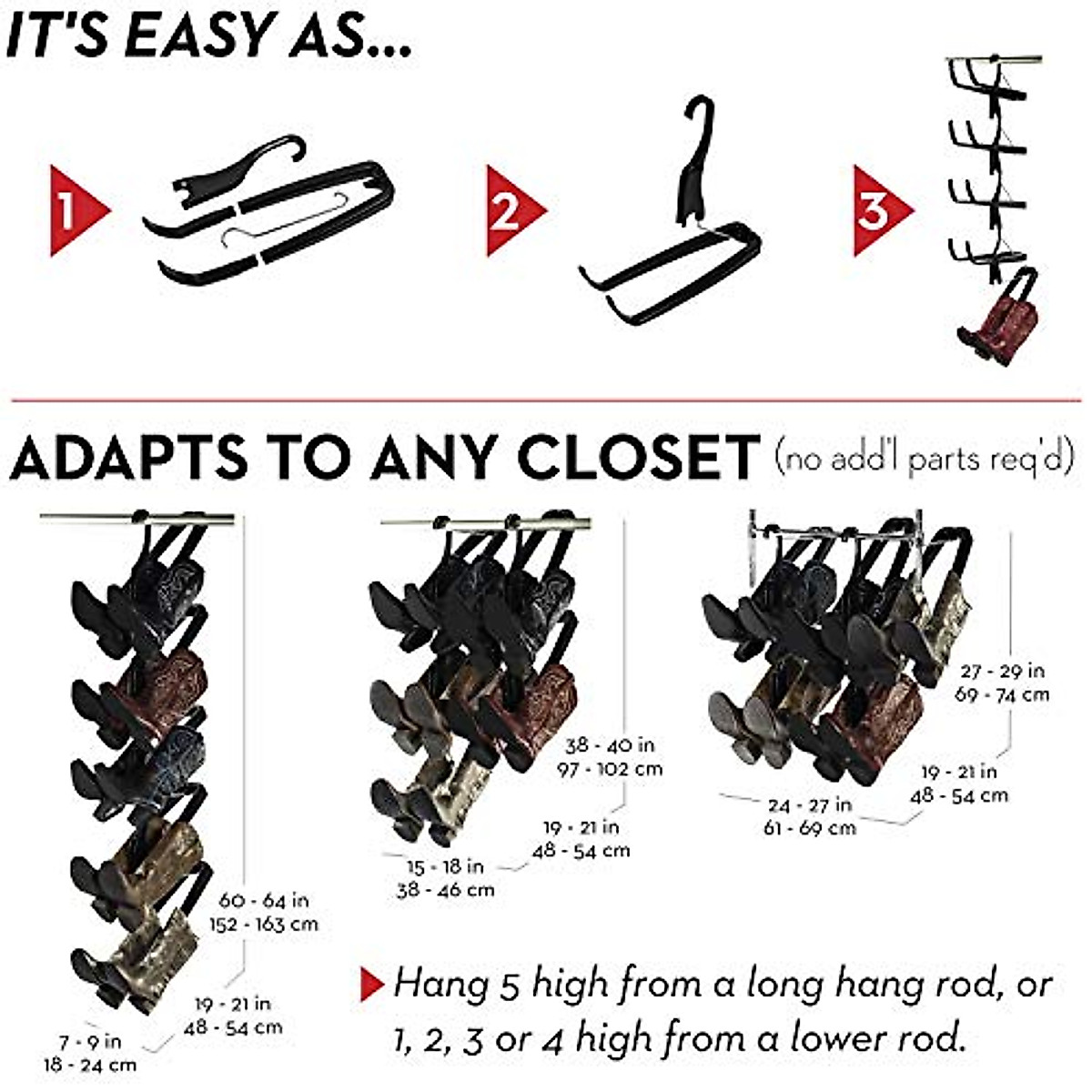 Boot Butler Boot Rack – As Seen On Rachael Ray – Clean Up Your Closet Floor with Hanging Boot Storage – Easy to Assemble & Built to Last – 5-Pair Boot Hanger Boot Organizer & Boot Shaper/Tree