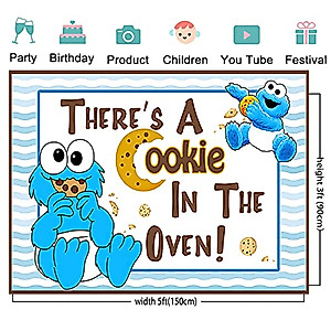 Baby Cookie Monster Backdrop for Gender Reveal Party Supplies 5x3ft There's a Cookie in The Oven Banner for Street Baby Shower Party Decorations