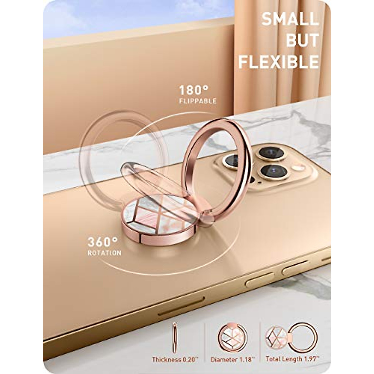 i-Blason Cell Phone Finger Ring Holder - Universal - Kickstand with 360° Rotation and 180° Flip Magnetic Car Mountable Compatible with iPhone 14/iPhone 13/Galaxy S23/Galaxy S22/Galaxy Z (Marble)
