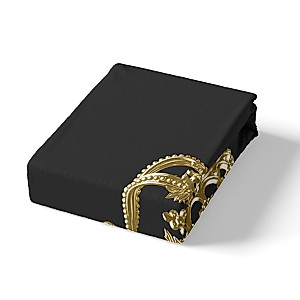 jejeloiu Queen Pattern Bedding Set Kids Crown Printed Comforter Set Modern Comforter for Women Men Room Decor Abstract Art Gold Black Duvet Set Queen Size with 2 Pillow Case