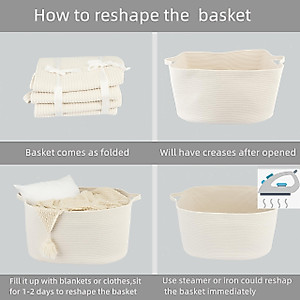 XUANGUO Large Rectangle Blankets Basket Living Room 22"x17"x12" Woven Cotton Rope Storage Basket for Nursery Toy Basket for Kids and Dogs Wicker Laundry Basket Bin for Clothes Towels white
