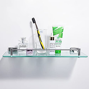 HOMEIDEAS Bathroom Glass Shelf - 16.5 Inch Tempered Glass, Wall Mounted Brushed Nickel Shelf - Rustproof SUS 304 Stainless Steel Frosted Glass Shelf