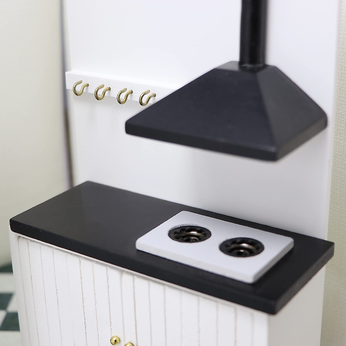 Dollhouse Kitchen Set Miniature Wooden Furniture Cabinet Dining Room Kitchen Kit 1/12 Scale Wooden Dollhouse Accessories (Style A)