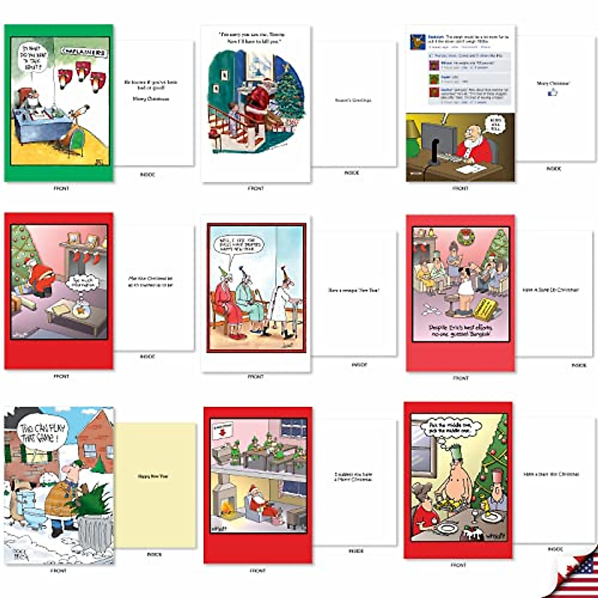 NobleWorks - Variety Pack of 36 Funny Assorted Christmas, New Year Cards Box Set, Mixed Occasions w/Envelopes Holiday for Men, Women (36 Designs, 1 Each) - Favorite Holiday Toons AC6736XXG-B1x36