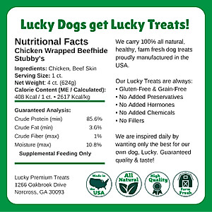 Lucky Premium Treats Chicken Wrapped Dog Treats – USA Made Raw Hide Sticks for Extra Large Size Dogs – Long Lasting, Preservative Free Dog Treats – 4 Chews
