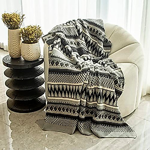 BlossoME Knit Blanket Throws 50”*66” Black/All Season Boho Throws/Decorative Blanket Throws for Chairs, Couch, Sofas, Beds/Black & Grey Thermal Throw Blankets for Gifts