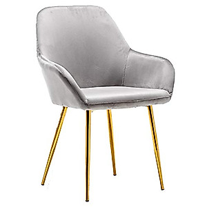 BTEXPERT Modern Golden Leg Dark Mid-Back accent chairs for living room set of two, Gray Velvet Leisure Armchair with Gold Plating Legs upholstered Dining Room Chair