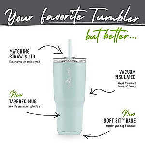 REDUCE Cold1 24 oz Tumbler with Lid and Straw - Dual-Wall Vacuum Insulated Stainless Steel Tumbler - Keeps Drinks Cold up to 24 Hours - Inner Ounce Markings to Track Hydration - OG Sea Glass
