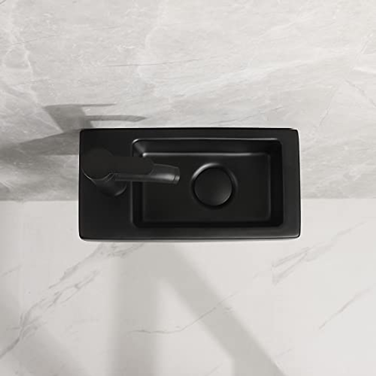 Black Bathroom Rectangle Wall Hung Porcelain Ceramic Small Sink Wash Art Basin with Overflow&Faucet for Cloakroom Lavatory Toilet (Left Hand)