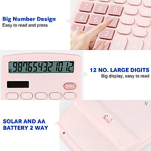 Desk Calculator, Envysun Compact 12-Digit Solar Battery Office Electronic Calculator with LCD Display, Dual Power Desktop Scientific Calculators (Cal-Pink-US)