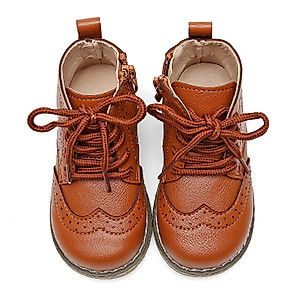 DADAWEN Toddler Baby Boys Girls Hiking Boots Waterproof Leather Non Slip Lace Up Outdoor Work Ankle Winter Snow Boots(Toddler/Little Kid) Brown US Size 5.5 M Toddler