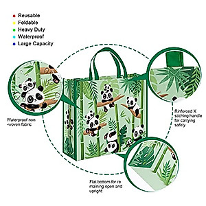NymphFable 5 Pack Reusable Shopping Bags Panda Bamboo Grocery Bags Waterproof Tote Bag Gift Bags 50LBS