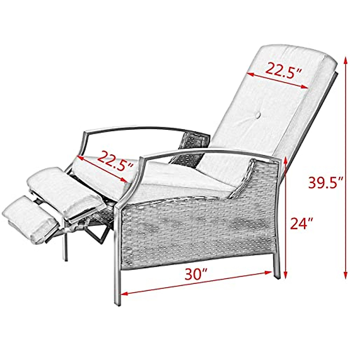ALIMORDEN Patio Wicker Adjustable Recliner Chair, Steel Frame Rattan Sofa with Thick Removable Cushion, Outdoor Relaxing Lounge Chair for Porch, Backyard, Garden, Water Resistant, Red