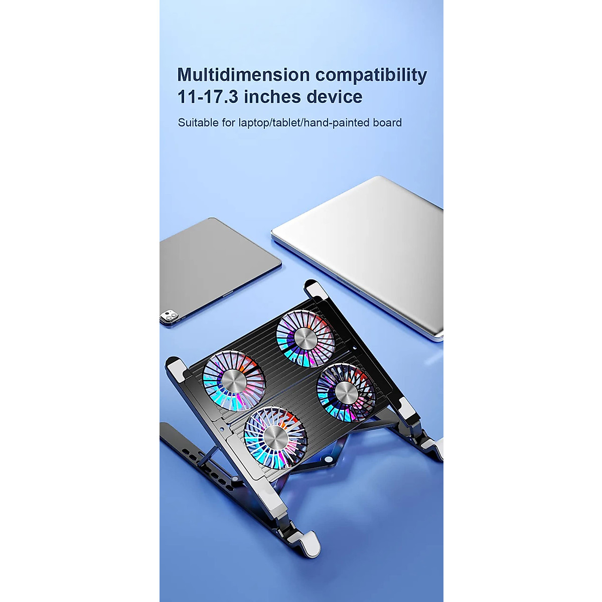 VIELANTRU Laptop Cooling Pad, Laptop Cooler with 4 Quiet Fans with RGB LEDs for Under 17 Inch Notebook Laptop Fan Cooling Pad with Adjustable Height and Type-C Port (Black)