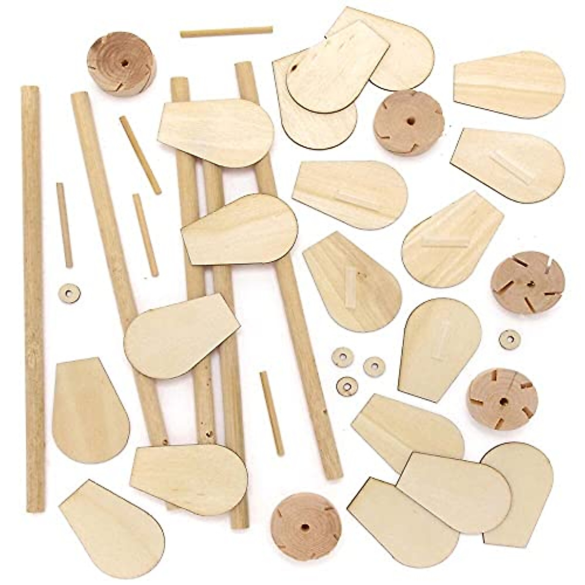 Baker Ross FE575 Flower Wooden Windmill Kits - Pack of 5, for Kids Arts and Crafts Projects, Wooden Crafts for Children to Decorate, Personalize and Display