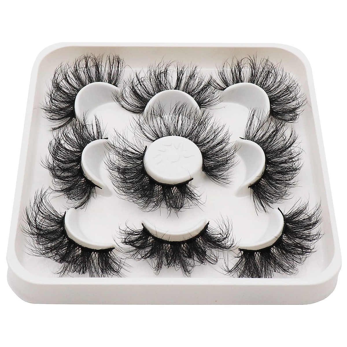 Veleasha Lashes Big Curl 3D Faux Mink Lashes 25mm Long Dramatic Fake Eyelashes for Gorgeous Eye Makeup, 5 Pairs Pack False Eyelashes (MS03)