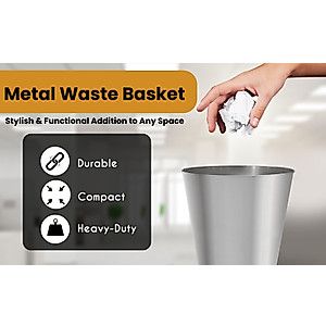Shirin Packaging Metal Trash Can Small Metal Trash Can for Office Stainless Steel Bathroom Trash Can Garbage Recycle Bin Office Trash 9.4" x 9.4" x 10.9" Diameter 22cm - 8.6"