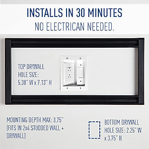 Legrand - OnQ Cable Management Hides All Cords, TV Outlet Wall Kit Works with All TV Power Plugs, In Wall TV Power Kit Supports 5.1 Speaker System, Recessed TV Outlet, White, HT22U2WHR12
