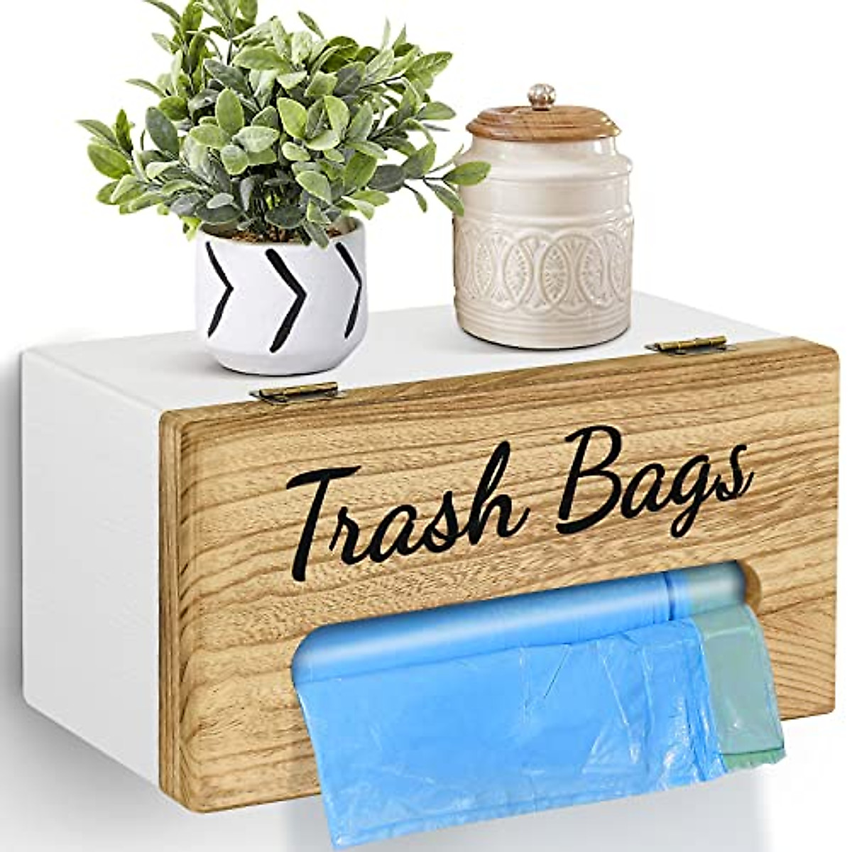 Rustic Trash Bag Holder Wall Mounted, Trash Bag Dispenser Roll Holder with Lid, Garbage Bag Holder Dispenser for Plastic Bags, Trash Bag Holder Garbage Bag Dispenser for Home & Kitchen Organization