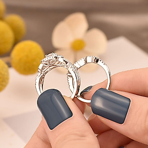 SHELOVES Wedding Rings Set for Women Round White Cz Engagement Rings Bridal Set 925 Sterling Silver Sz 8