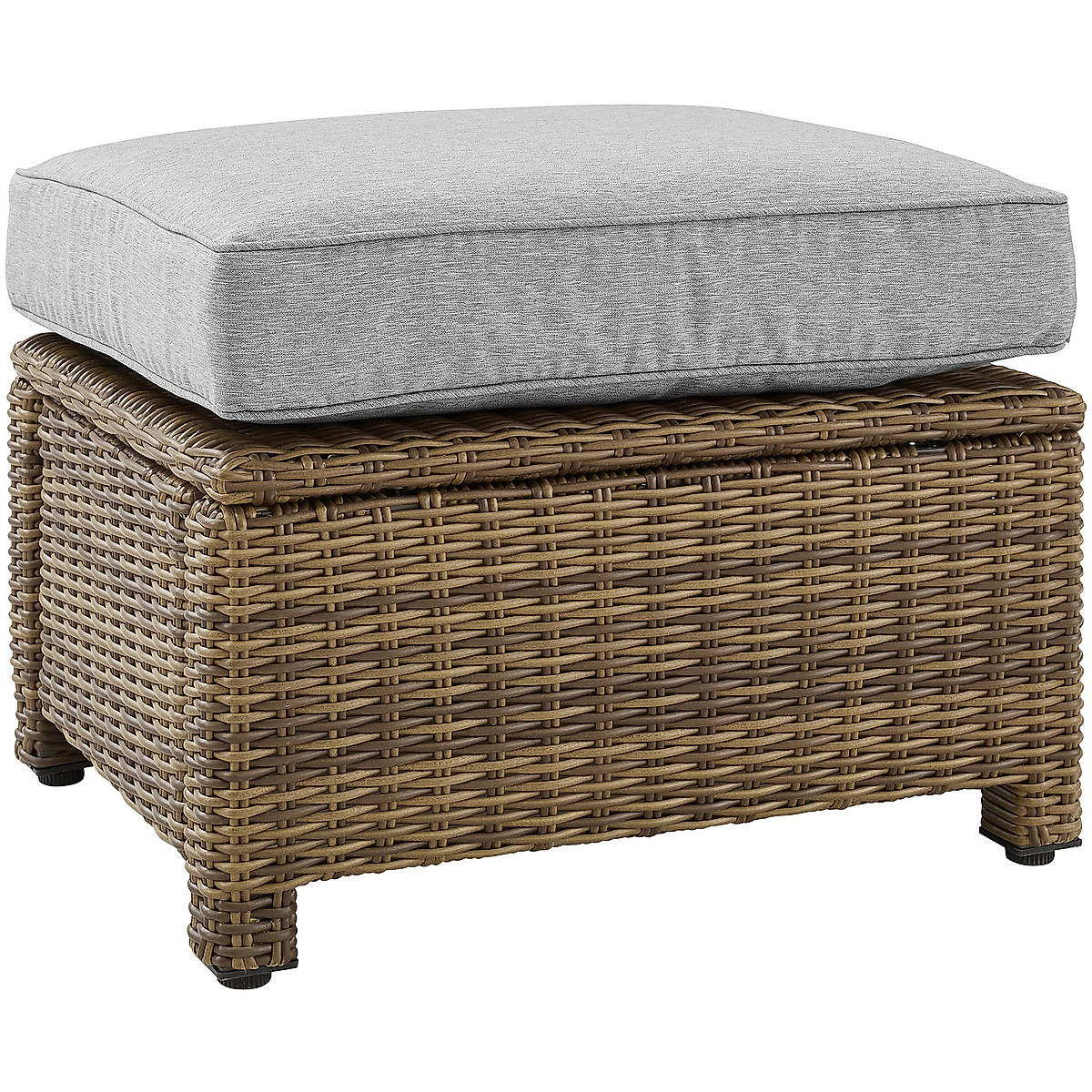 Crosley Furniture Bradenton Wicker Outdoor Ottoman Foot Rest for Patio, Deck, Porch, Brown with Gray Cushions