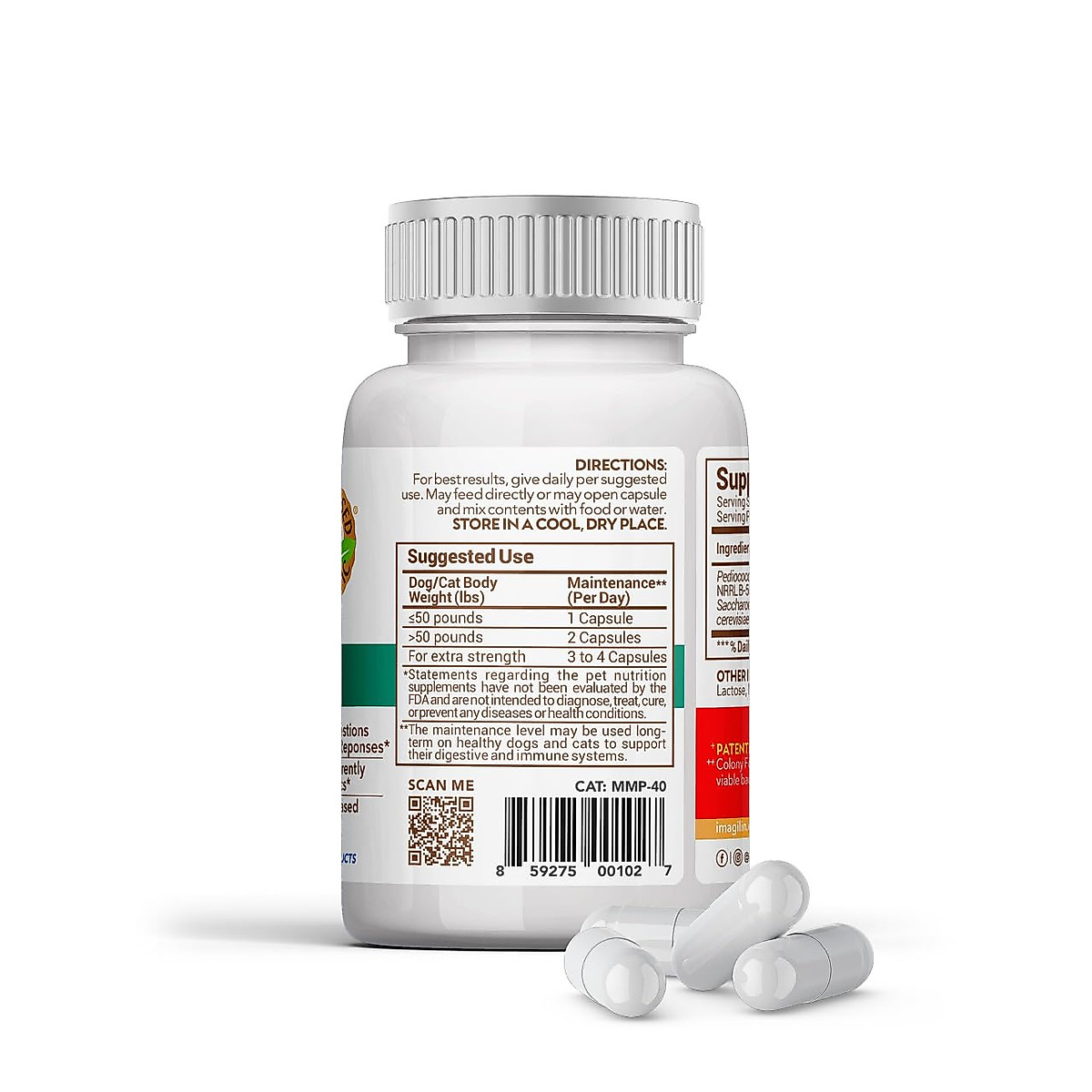 Imagilin Technology, LLC MitoMax-Premium probiotics for Dogs and Cats, 40 Capsules per Bottle