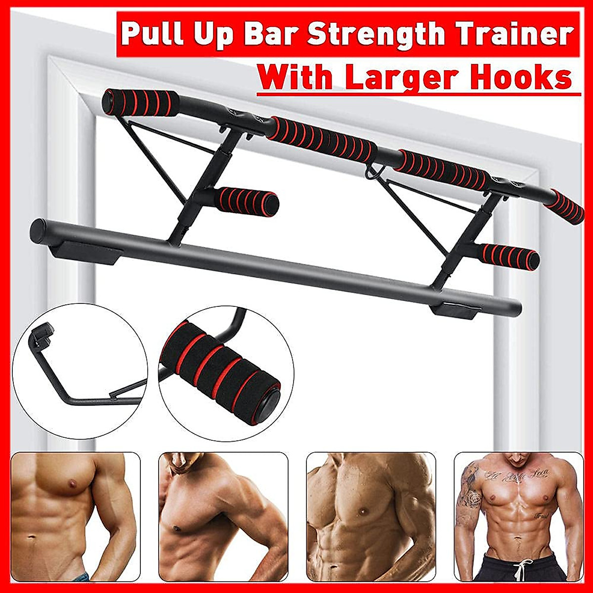 KDFJ Pull up Bar for Doorway, Multi-Grip Chin-up Station, Wall Mounted Pull Up Bar, Portable No Screws Multifunctional Fitness Equipment-Black