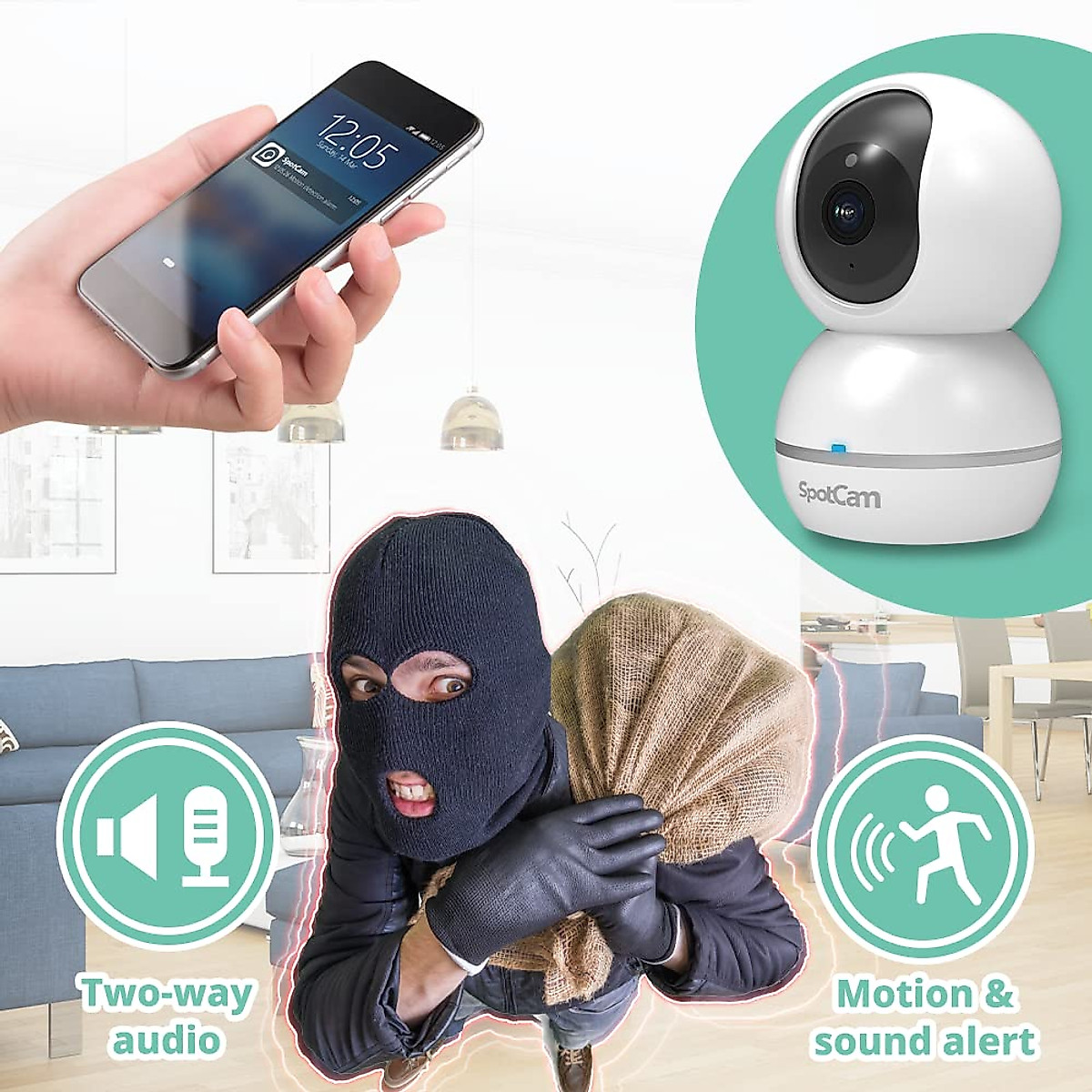 SpotCam Eva 2 Wireless Home Security Camera, 1080p FHD, Indoor, Night Vision, Two-Way Talk, Motion & Sound Alert, PTZ Pan/Tilt, Automatic Human Tracking, with Free Fulltime Cloud Recording