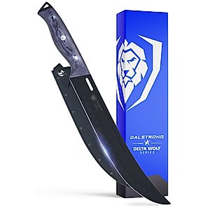 Dalstrong Butcher Knife - 10 inch - Delta Wolf Series Knife - Ultra-Thin & Zero Friction Blade - HC 9CR18MOV Steel - Black Titanium Nitride Coating - Breaking Knife - G10 Camo Handle - Leather Sheath