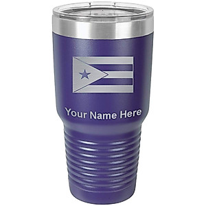 LaserGram 30oz Vacuum Insulated Tumbler Mug, Flag of Puerto Rico, Personalized Engraving Included (Dark Purple)
