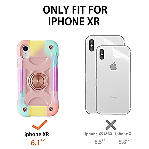 Cookiver for iPhone XR Case 6.1 Inch with Ring Stand, with 2 Pack Glass Screen Protector,Heavy-Duty Shockproof Rugged Military Grade Cover with Magnetic Car Mount for iPhone XR (Rainbow Pink)