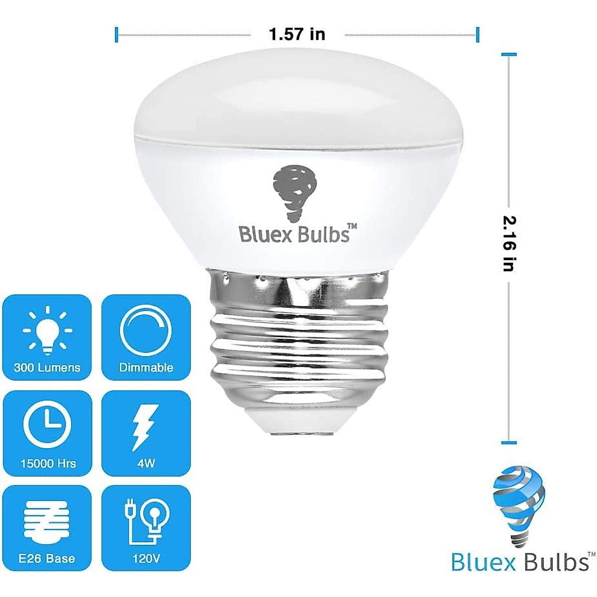 4 Pack R14 LED Bulb 4W E26 Base Mini Reflector Floodlight Light Bulb Dimmable 5000K Daylight - 40W Equivalent - Mini Light Bulbs, Short Light Bulbs, Curio Cabinet Light Bulb, R14 Bulb Flood Light