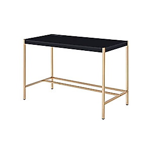 Knocbel 42in Contemporary Writing Desk with USB Port, Home Office Workstation Computer Desk Dressing Table wih Metal Base, High Gloss Finish (Black and Gold)
