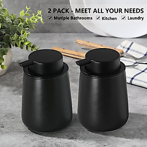 Mierting Foaming Soap Dispenser, 2 Pack Black Foam Hand Soap Dispenser for Bathroom & Kitchen, 12 Oz Modern Ceramic Hand and Dish Foaming Pump Bottle, Refillable Lotion Liquid Foam Pump Dispensers
