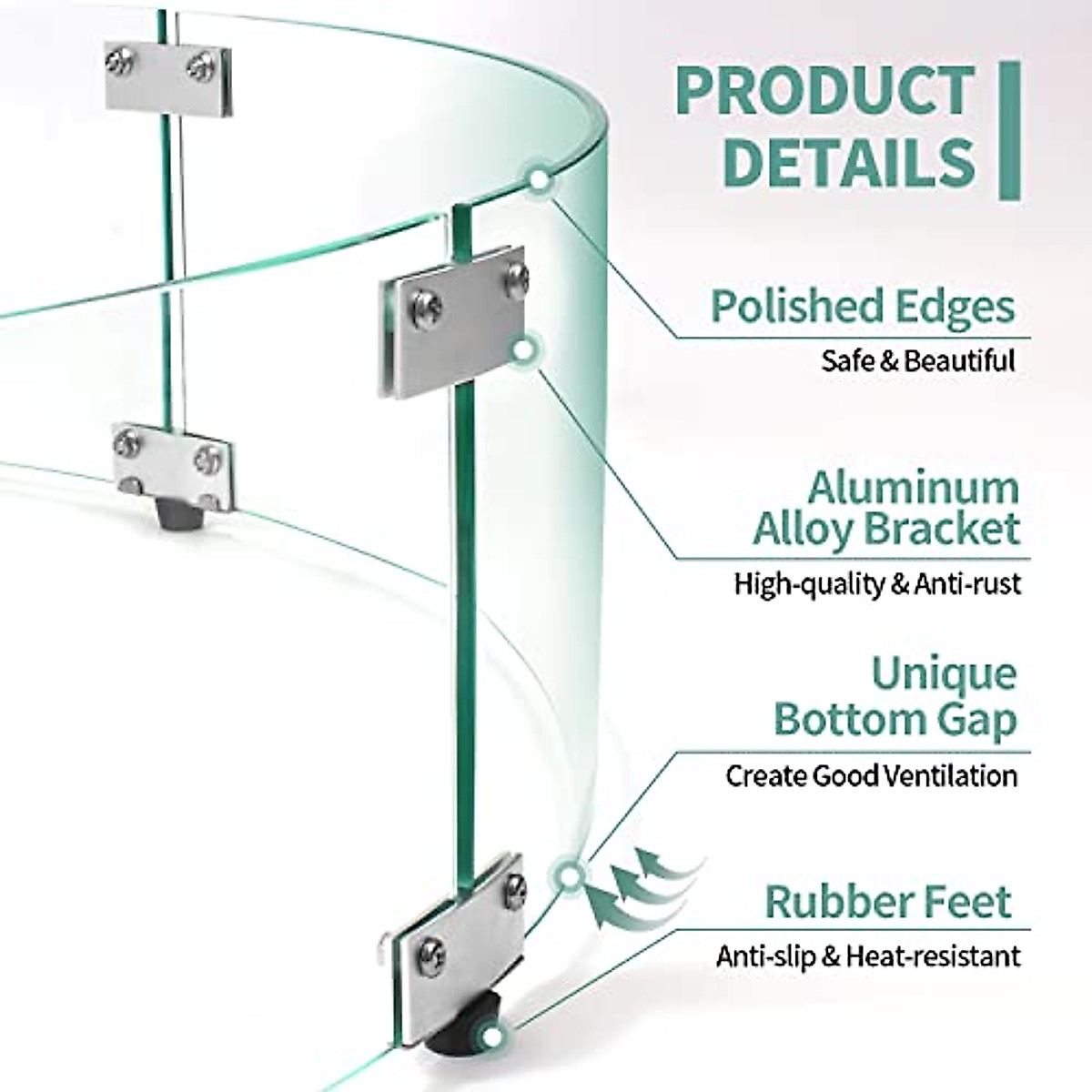 APROMISE Fire Pit Wind Guard - 33" x 7" Round Fire Pit Glass Wind Guard | Clear Tempered Glass Wind Guards for Fire Pits | Firepit Glass Wind Guard with Hard Aluminum Corner Bracket & Rubber Feet