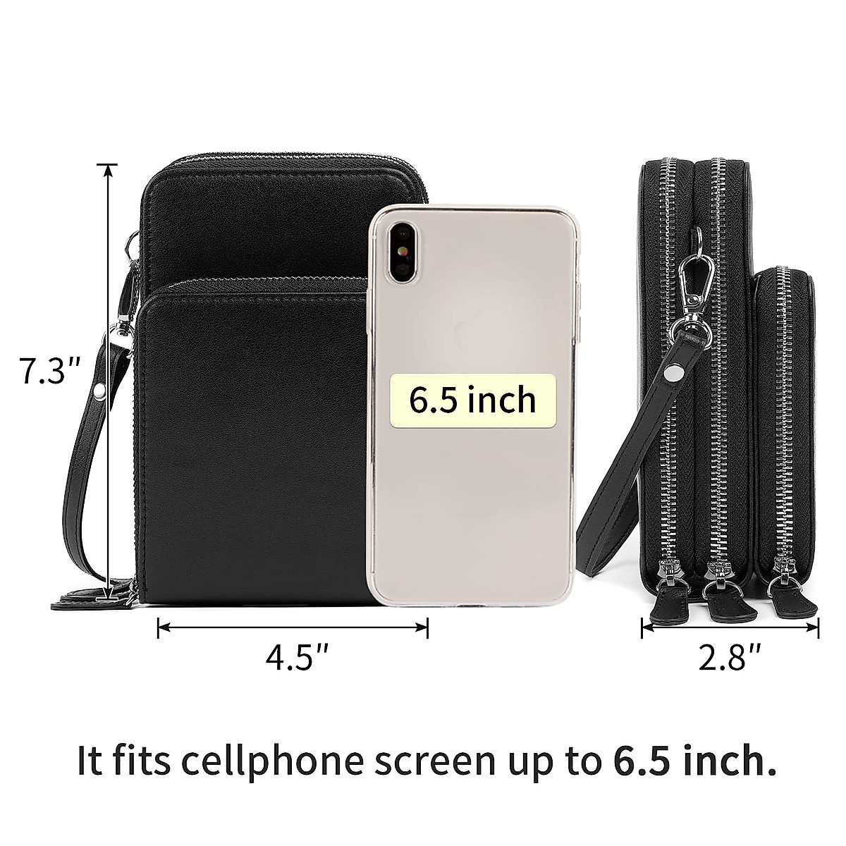 Pearl Angeli Small Crossbody Bag RFID Cellphone Wallet Purse Mini Ladies Handbag Purse with Shoulder Strap(Matte Black)